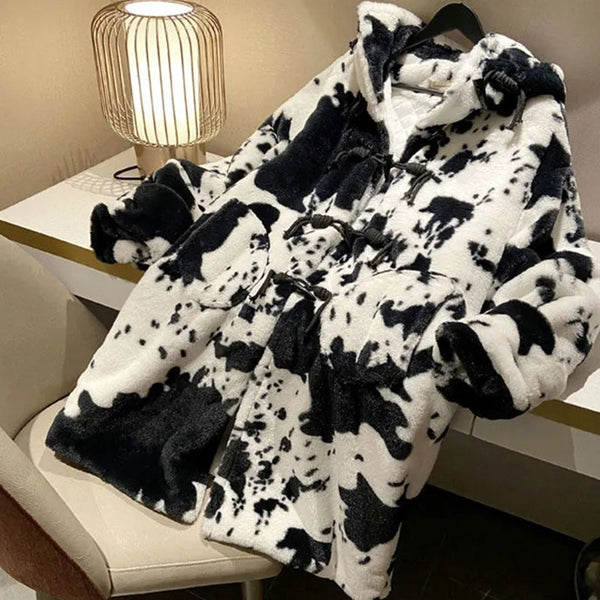 COW PRINT LONG PARKA JACKET - Set 4 Lyfe Apparel